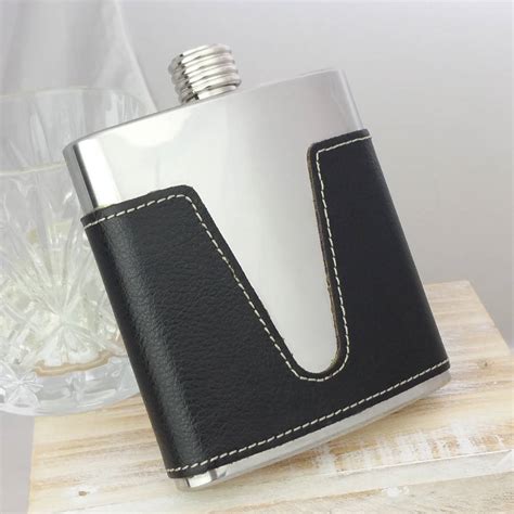 Leather Personalised Hip Flask With Presentation Box And Free Engraving