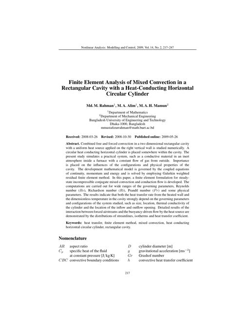 Pdf Finite Element Analysis Of Mixed Convection In A Rectangular