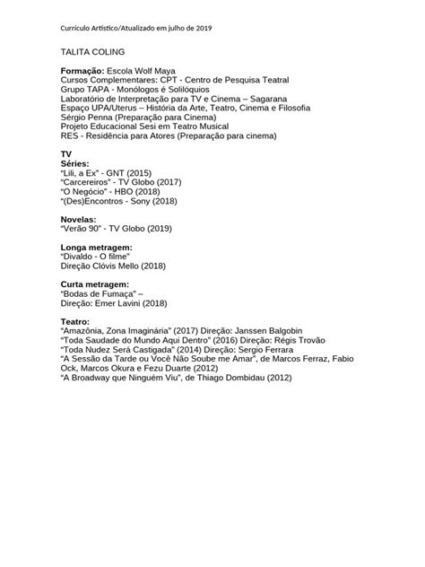 Curriculo Artistico Talita Coling Pdf