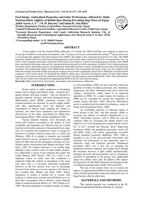 Pdf Feed Intake Antioxidant Properties And Litter Performance