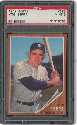 1962 Topps 360 Yogi Berra Psa Mint 9 Highest Graded Sold At Auction