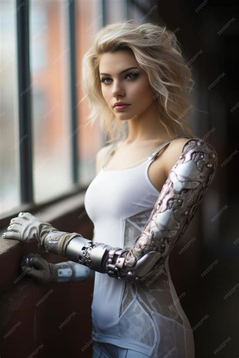 Premium Ai Image Beautiful Young Girl With Prosthetic Arm Attractive
