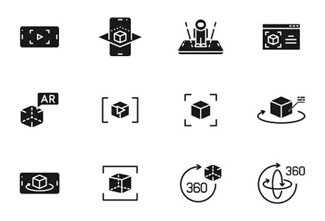 흰색으로 분리된 증강 현실 실루엣 벡터 아이콘 웹 모바일 앱 Ui 디자인 및 인쇄를 위한 Ar 및 Vr 아이콘 세트 0명에 대한 스톡 벡터 아트 및 기타 이미지 Istock