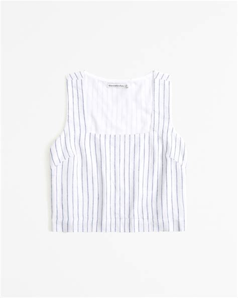 Womens Linen Blend Squareneck Set Top Womens Clearance