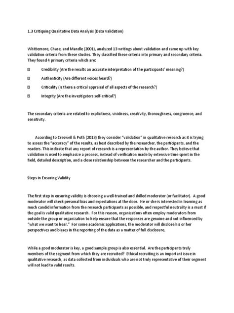 Critiquing Qualitative Data Analysis Validation Criteria Pdf