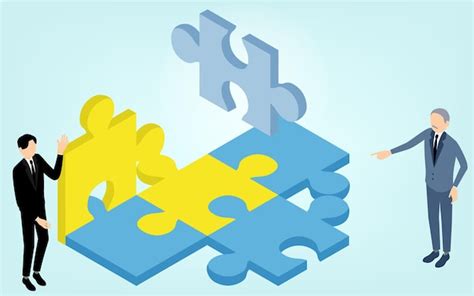Premium Vector Jigsaw Puzzles And Businessmen Corporate Strategy Image Isometric