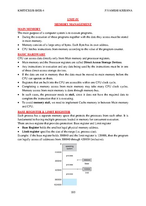 Os Unit 4 Memory Management Unit Iv Memory Management Main Memory The