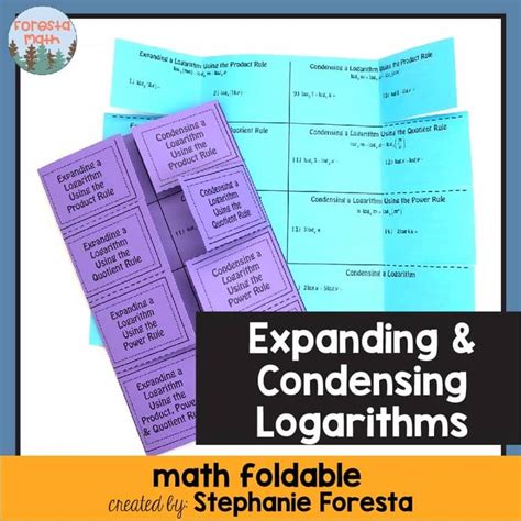 Expanding And Condensing Logarithms Foldable By Foresta Math Tpt