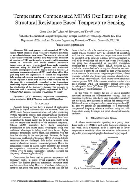 Temperature Compensated Mems Oscillator Using Structural Resistance Based Temperature Sensing