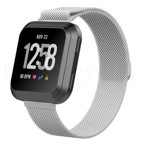 Silver Metal Fitbit Versa 2 Strap Premium Stainless Steel Band