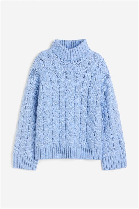 Cable Knit Mock Turtleneck Sweater Light Blue Ladies Handm Us