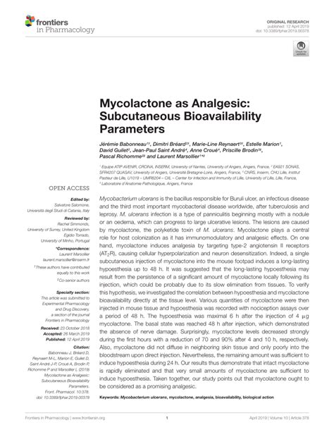 Pdf Mycolactone As Analgesic Subcutaneous Bioavailability