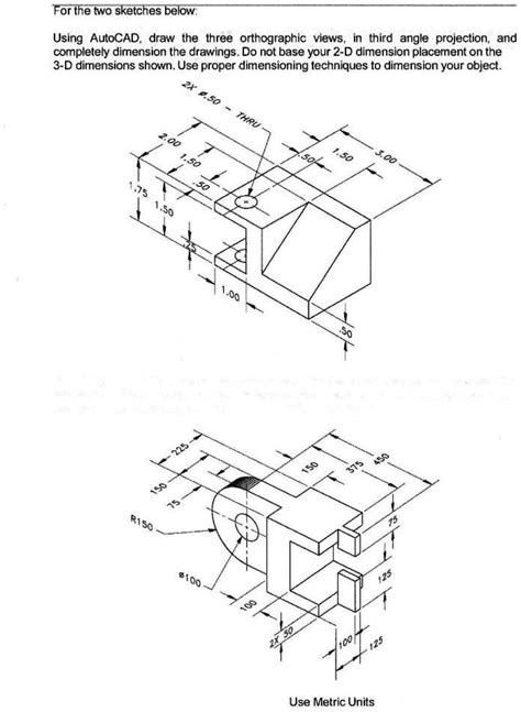 Using Autocad Draw The Three Orthographic Views In Third Angle Projection And Completely