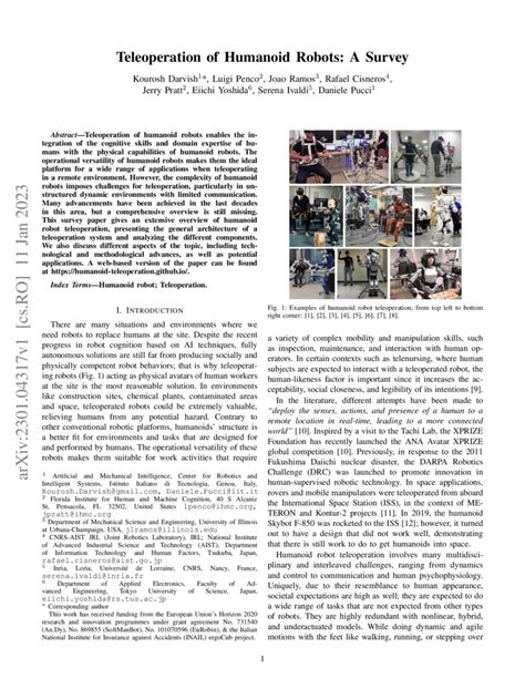 Teleoperation Of Humanoid Robots A Survey Deepai