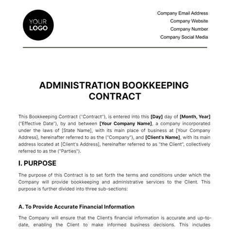 Administration Bookkeeping Contract Template Edit Online And Download