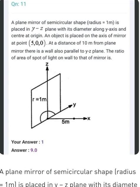 [answered] qn 11 a plane mirror of semicircular shape radius 1m is kunduz