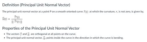 Solved Definition Principal Unit Normal Vector The Chegg Com