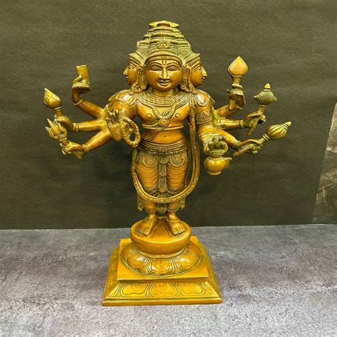 Brass Lord Brahma Statue Creator Of Universe Copper Patina Finish 15