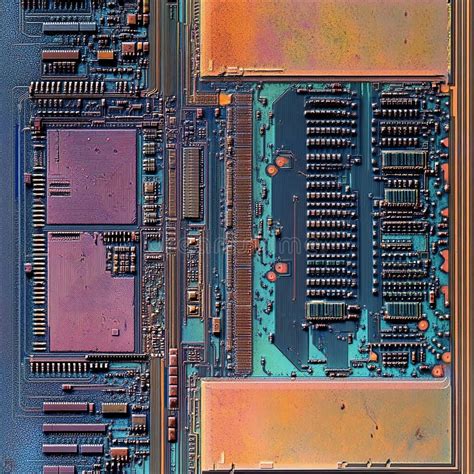 Exploring Vibrant Colors On A Complex Computer Circuit Board Close Up
