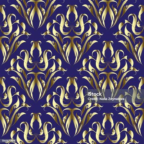 골드 다 마스크 꽃 벡터 완벽 한 패턴입니다 장식적인 우아함 진한 파란색 배경입니다 황금 빈티지 꽃 나뭇잎 소용돌이 선 모양 손으로 그린 장식 벽지에 대 한 장식 디자인