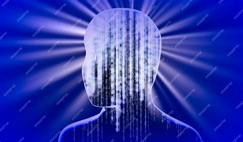 Premium Photo Geometrical Man Face With Binary Code And Rays Of Light 3d Illustration