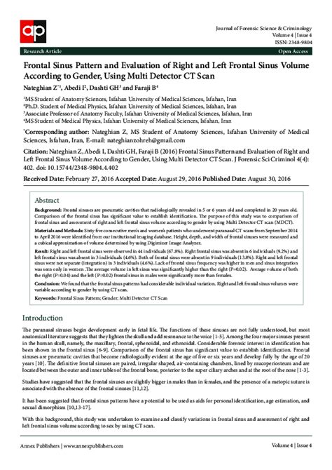 Pdf Frontal Sinus Pattern And Evaluation Of Right And Left Frontal