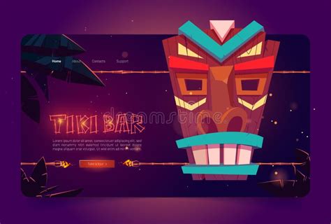Tiki Bar Con Máscaras Tribales En La Playa Al Atardecer Ilustración del