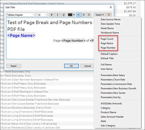 tableau deep dive adding page breaks and page numbers in a pdf file