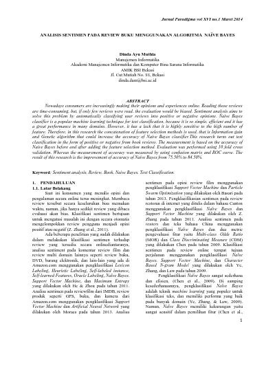 ANALISIS SENTIMEN PADA REVIEW BUKU MENGGUNAKAN ALGORITMA NAÏVE BAYES