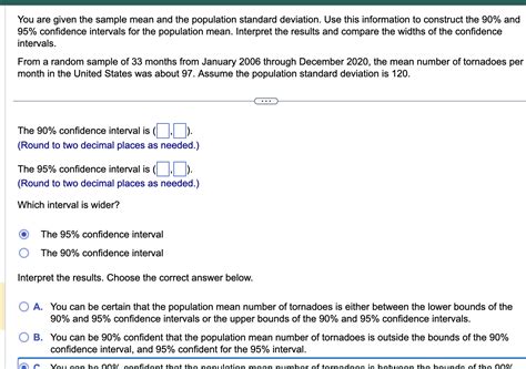 solved you are given the sample mean and the population