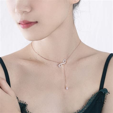 【雙色蝴蝶結流蘇】【925純銀鍍金】原創手作甜美氣質925純銀鍍金雙色蝴蝶結帶流蘇吊墜鎖骨鍊項鍊 好物嚴選 Savemore