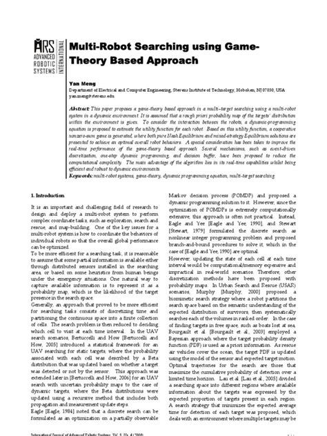 Multi Robot Searching Using Game Theory Based Approach Pdf Game Theory Dynamic Programming