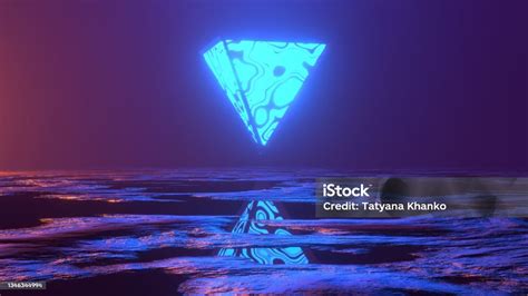 3d 렌더링 추상적 인 파란색 네온 배경 난소 삼각형 포털 및 물 에서 반사 삼각형에 대한 스톡 사진 및 기타 이미지 삼각형 환상의 세계 가상현실 Istock