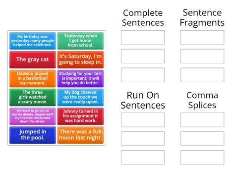 Sentences Fragments Run Ons And Comma Splices Group Sort