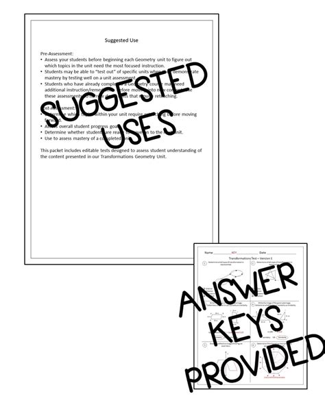 Transformations Tests Geometry Editable Assessments Made By Teachers