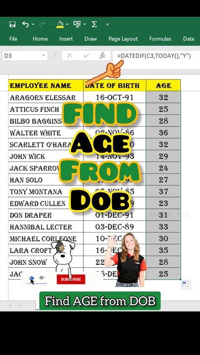 find age from dob in excel ms excel tricks 🤠🤯 viral microsoft