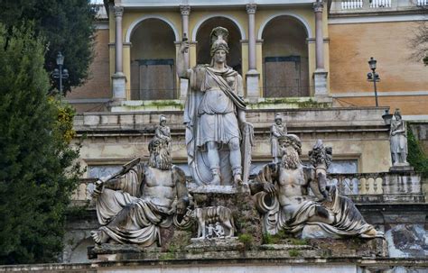 女神罗马雕象在piazza Del Popolo，罗马，意大利 库存图片 图片 包括有 别墅 欧洲 65611853