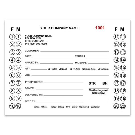 Truck Load Ticket Slip 4 Part Copies Carbonless Business Forms
