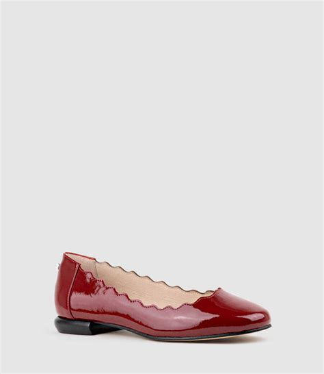 Fara Scalloped Ballet Flat In Ruby Patent Edward Meller