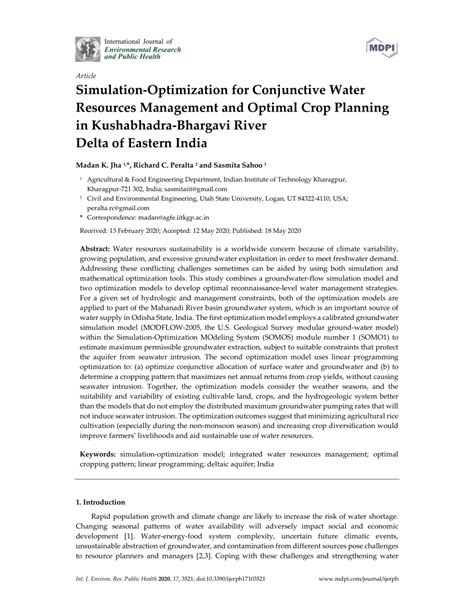 Pdf Simulation Optimization For Conjunctive Water Resources Management And Optimal Crop