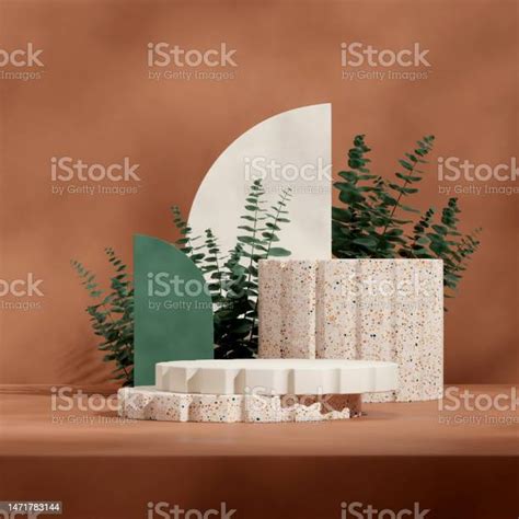 녹색 잎과 흰색 배경 3d 모형 템플릿 테라조 텍스처 연단을 사각형으로 렌더링 0명에 대한 스톡 사진 및 기타 이미지 0명 3차원 형태 갈색 Istock
