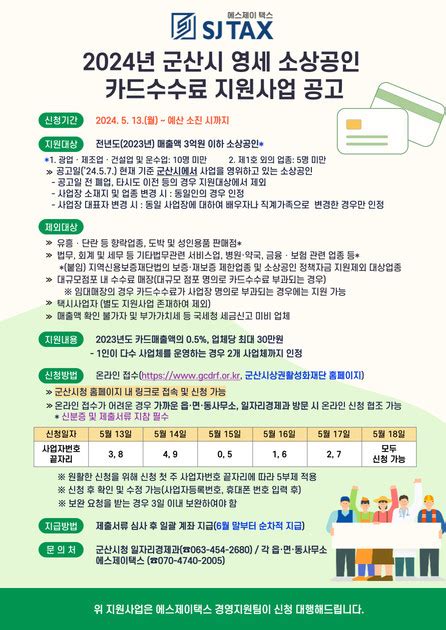 2024년 군산시 영세 소상공인 카드수수료 지원사업 공고 에스제이택스sj Tax