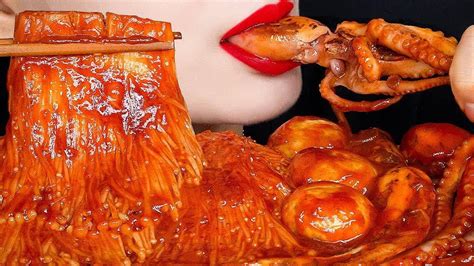Asmr Spicy Enoki Mushroom Octopus Mukbang Eating Show No Talkingㅣ매운