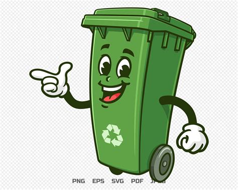Walking Trash Bin Garbage Bin Trash Can Cartoon Mascot Illustration