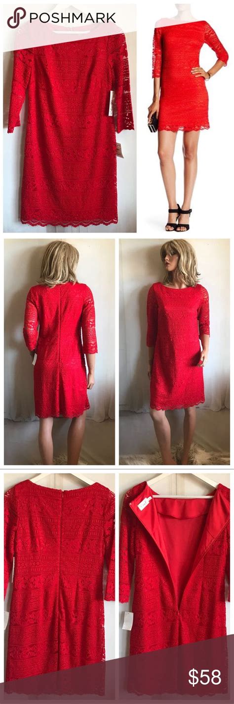 Nwt Eliza J Red Lace Sheath Cocktail Dress Mini Dress With Sleeves