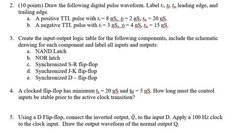 Solved Draw The Following Digital Pulse Waveform Label Tr Ti Tw
