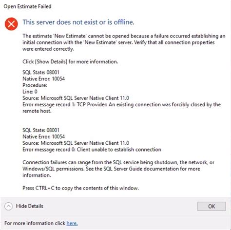 Open Estimate Failed Support