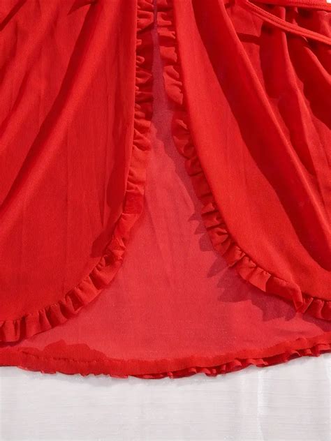 Lace Trim Split Slip Nightdress Deep V Backless Ruffle Sleep Temu
