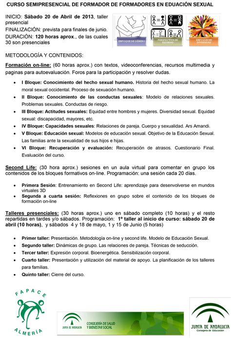 Curso Semipresencial De Formador De Formadores En EducaciÓn Sexual Fapace