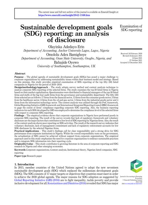 Pdf Sustainable Development Goals Sdg Reporting An Analysis Of